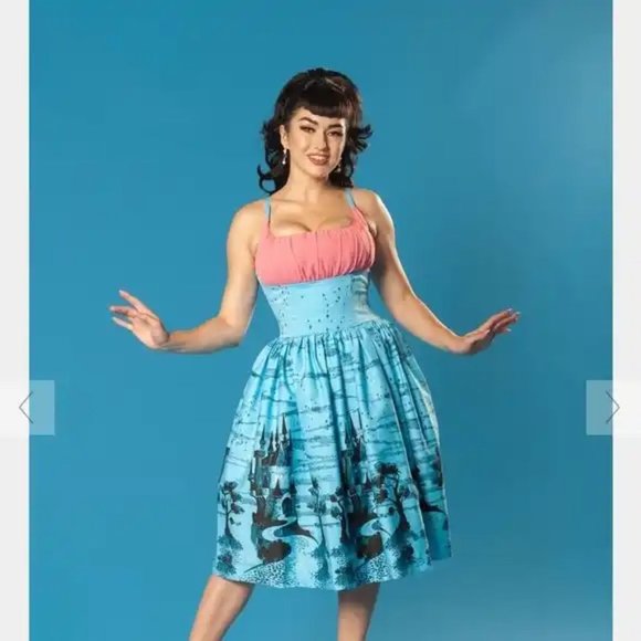 Pinup Couture | Dresses | Pinup Couture Holly Swing Dress In Blue Castle | Poshmark